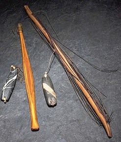 Fishing; Eskimo, Rods & Weights, Wood & Slate, 20 inch.