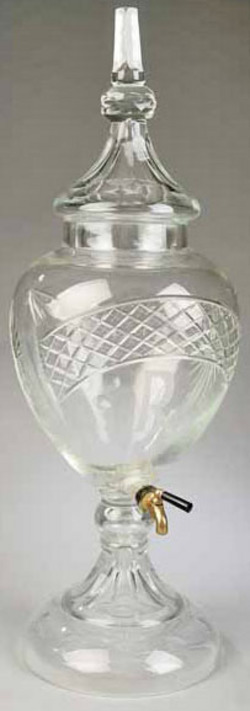 Apothecary Jar; Cut Glass, Lid & Spigot, Rx, 31 inch.