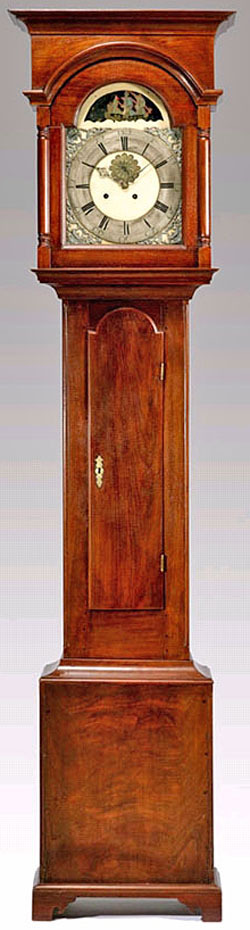 Tall Case Clock; Pennsylvania, Federal, Hoff (George), Mahogany, Flat Top, 90 inch.