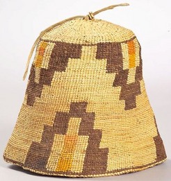 Basket; Nesqually, Hat, Twined, Fez-Shaped, Stepped Pyramids ...