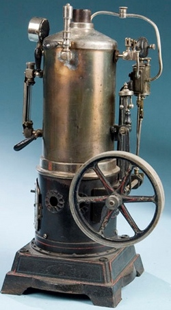 Steam Powered; Doll et Cie, Engine, Vertical, Single Flywheel, Box.
