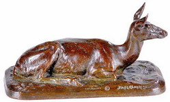 Bronze Sculpture; Clark (James Lippitt), signed 1902, Reclining Doe ...