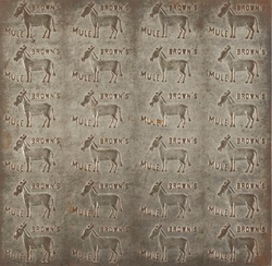 Advertising-Tobacco; Brown's Mule Plug, Stamp Mold, Tin, 12 inch.