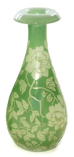 Lamp Base; Steuben Glass, Cintra, Jade, Floral, 12 inch.