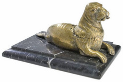 Inkwell; Austrian, Brass, Figural Walrus, Hinged Head, Marble Plinth, 8 ...