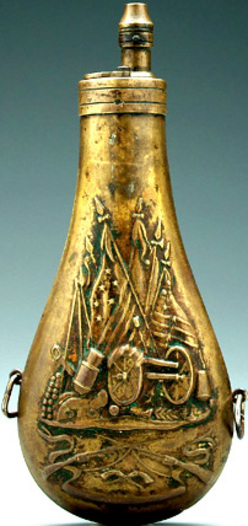 Powder Flask; Colts Patent, Stand of Arms & Flags, Reproduction.