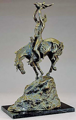 Bronze Sculpture; McChain (Burk), signed, Indian on Horseback with Cow ...