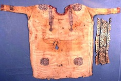 Fabric; Coptic, Child's Tunic, Linen & Wool, Framed.