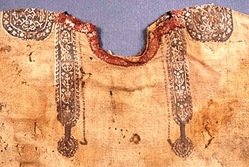 Fabric; Coptic, Child's Tunic, Linen & Wool, Framed.