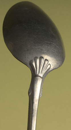Pewter-Flatware; Spoons (5), Fiddle Back, 8 inch.
