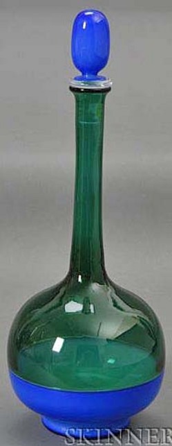 Decanter; Murano Glass, Venini, Ponti (Gio)?, Incalmo Glass, Blue ...