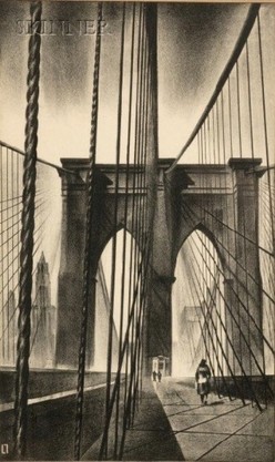 Lozowick, Louis; Lithograph, signed, Brooklyn Bridge, 13 inch.