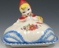 Hull Pottery; Little Red Riding Hood, Butter Dish & Cover, 7 inch.