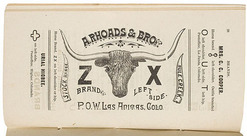 Reference; Colorado Cattle Brands, Bent County, 1883.