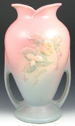 Hull Pottery; Wildflower, Vase, Pink & Blue, 16 inch.