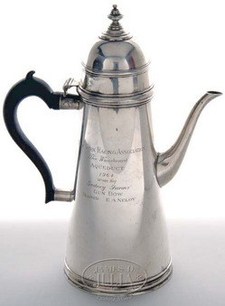 Teapot; Sterling Silver, Lighthouse, Racing Trophy, Ebony Wood Handle ...