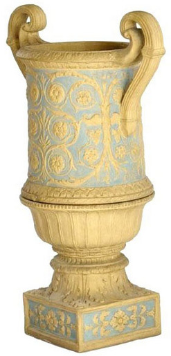 Rookwood Pottery; Terracotta, Garden Urn & Stand, Blue Engobe, 43 inch.