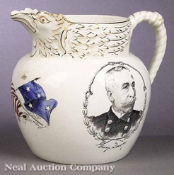 Earthenware; Cook Pottery Co, Pitcher, Olympia & Admiral Dewey, 8 inch