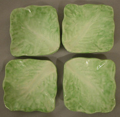 Majolica Pottery; Wannopee Pottery, Butter Pats (4), Lettuce Leaf ...