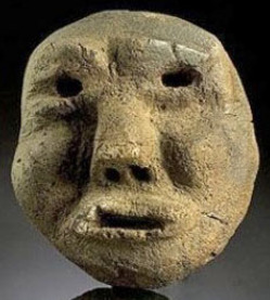 Mask; Eskimo, Carved Whale Bone, Paint Remnants, 5 inch.