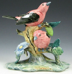 Stangl Pottery; No 3750, Scarlet Tanagers, 8 inch.