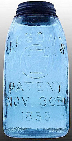 Canning Jar; Mason's, Circle Keystone, Patent Nov 30th 1858, Blue, 1/2 ...