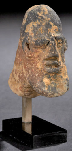 Pottery; African, Djenne, Mali, Terracotta Head Fragment, 3 inch.