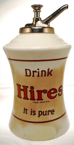 Soda Fountain; Syrup Dispenser, Hires, Ceramic, Hourglass Shape.