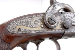 Pistol (2); Beringer (B), Pinfire Percussion, Engraved, Case, 65 Caliber.