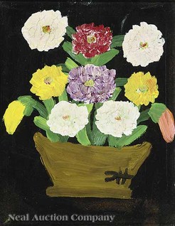 Hunter, Clementine; Oil on Board Painting, initialed 1965, Flowers in ...
