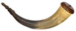Powder Horn; Lancaster County, Polished, Screw Tip, Wood Plug, 11 inch.