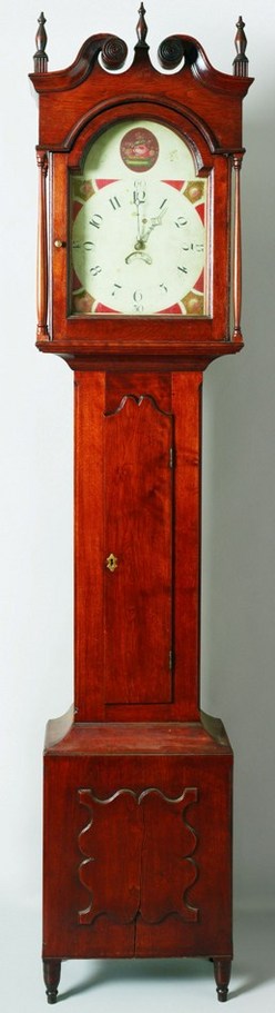 Tall Case Clock; Pennsylvania, Chippendale, Cope (Jacob) No 76, Walnut, Broken Arch.