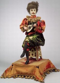 Automaton; Lambert, Clown Playing Mandolin, Musical, 22 inch.