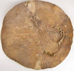 Shield; Pueblo, Buffalo Hide, Paint Decoration, 24 inch.