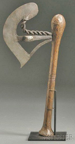 Axe; African, Songye, Ceremonial, Open Blade, Copper Sheath Shaft, 18 inch.