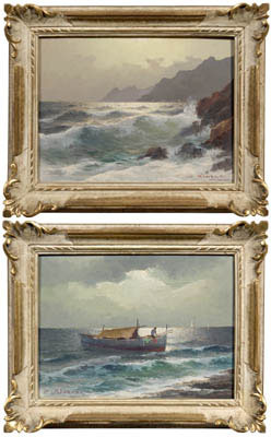 Rinaldi, M; Oil on Canvas Painting (2), signed, A Figure on a Boat and ...