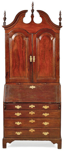 Furniture: Secretary; Queen Anne, Mahogany, Swan Neck Pediment, Paneled ...