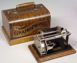 Phonograph; Columbia, Graphophone, Type Q, Nickel Plate, Oak Case.