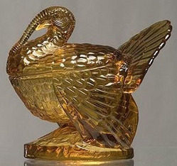 Cambridge Glass; Covered Jam Jar, Turkey, Amber, 9 inch.