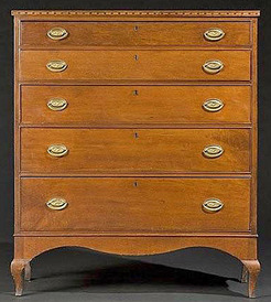 Furniture: Chest; Federal?, Tuttle, Cherry, Diamond Inlaid Edges, 5 ...