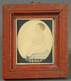 DaLee, Justus; Watercolor Painting, Portrait of a Seated Baby, 3 inch.