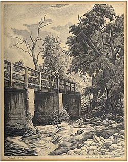 Nesbit, Jackson Lee; Etching, signed, Ozark Bridge, 12 inch.