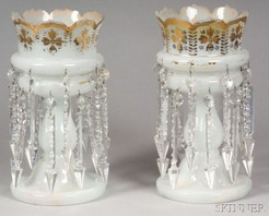Lustre (2); Continental, Opaline Glass, Ogee Scalloped Rims, Cut ...