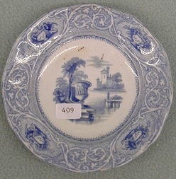 Ironstone; Mellor & Venables, Cup Plate, Medici Pattern, Transfer, 4 inch.