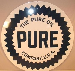 Gas Station; Sign, Pure Oil, Porcelain, Round, Sawtooth, 42 inch.