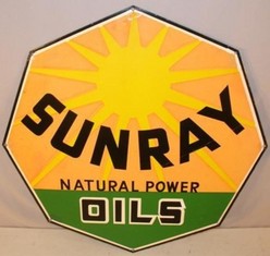 Gas Station; Sign, Sunray, Natural Power Oils, Porcelain, Octagon, 27 inch.