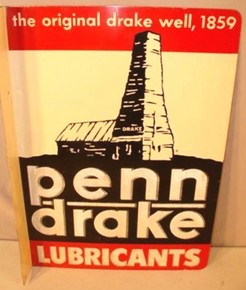 Gas Station; Sign, Penn Drake, Lubricants, Tin Flange, 20 inch.