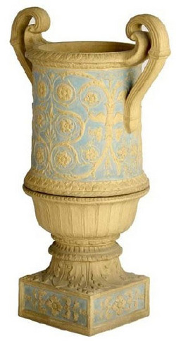 Rookwood Pottery; Terracotta, Garden Urn & Stand, Blue Engobe, 43 inch.