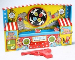 Target Game; Ohio Art, Carnival Shooting Gallery, Tin Litho, Wind-Up.