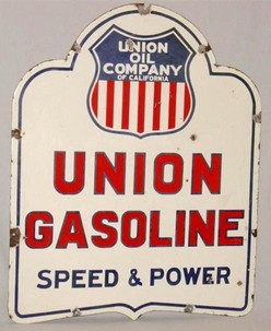 Gas Station; Sign, Union Oil Co, Union Gasoline, Porcelain, Die Cut, 32 ...